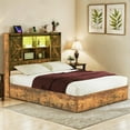 Free Shipping! Uforic Farmhouse Queen Bed Frame with Bookcase Headboard ...