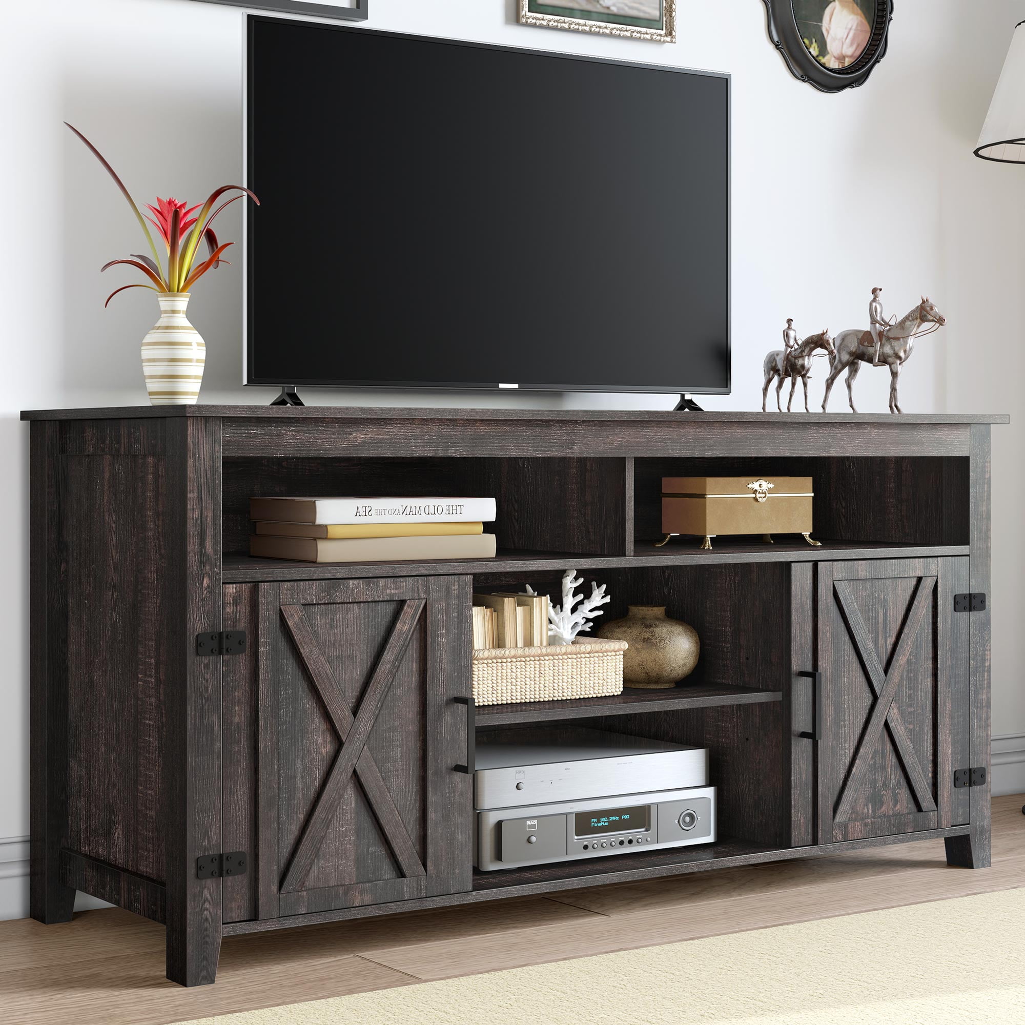 Uforic Farmhouse TV Stand for 65 Inch TV, Barn Door Entertainment ...