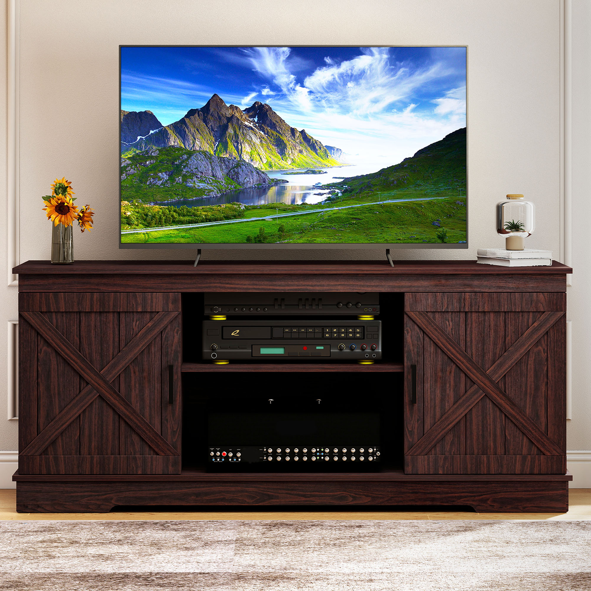 Uforic Farmhouse TV Stand for up 65" TVs, Entertainment Center Console ...