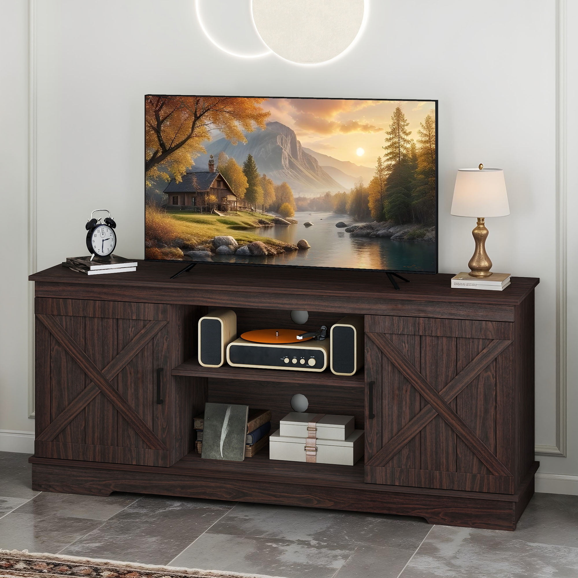 Uforic Farmhouse TV Stand for up 65" TVs, Entertainment Center Console ...