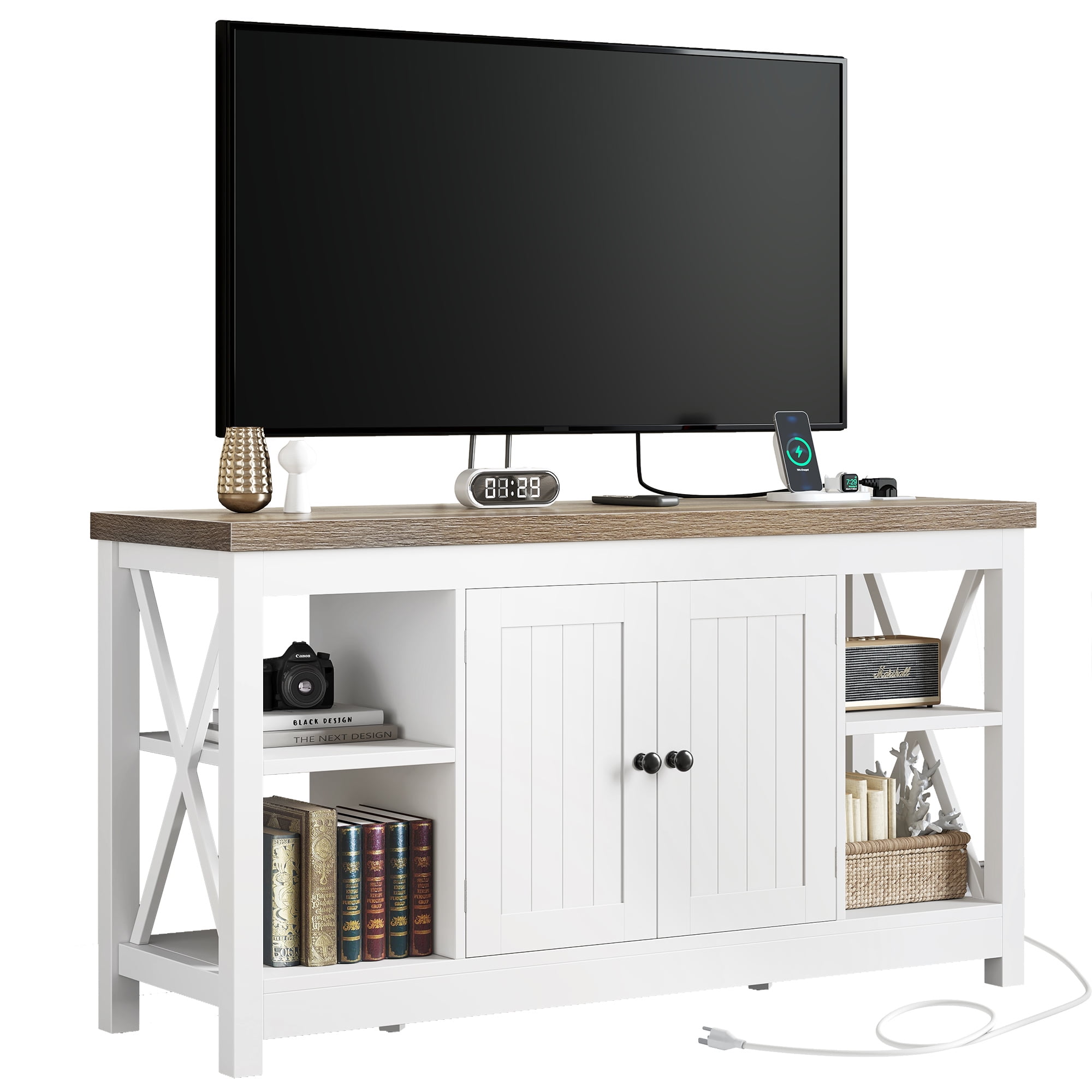 Uforic Farmhouse TV Stand with Built in Power Outlet for TVs up to 55 ...