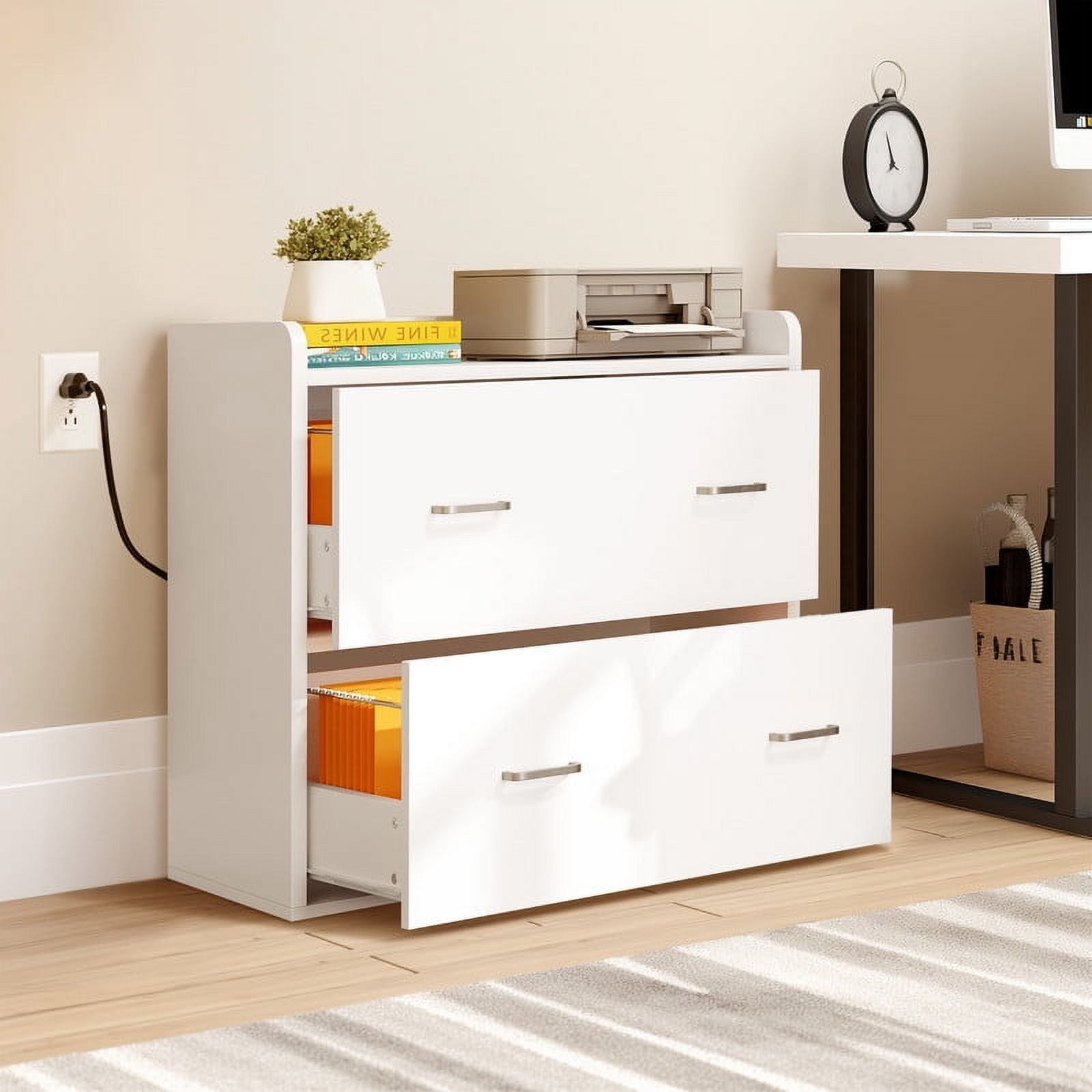 Uforic File Cabinet with Charging Station - Wood Lateral Filing Cabinet ...