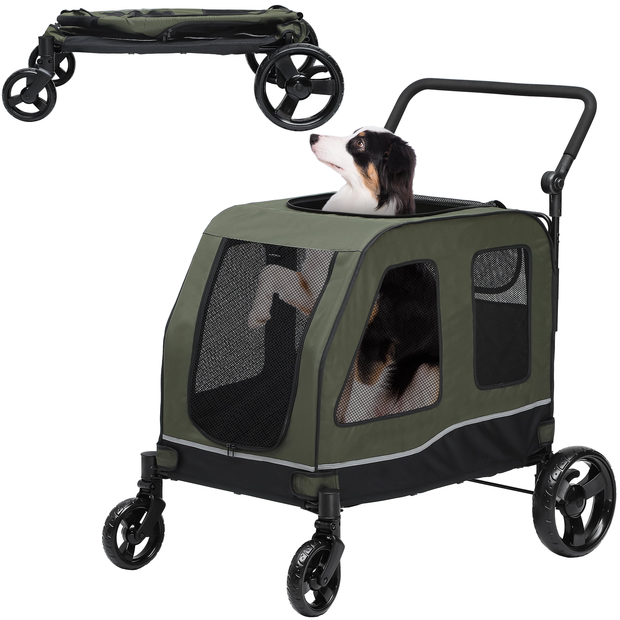 Uforic Foldable Dog Stroller, 4-Wheel Pet Stroller with Dual-Entry ...