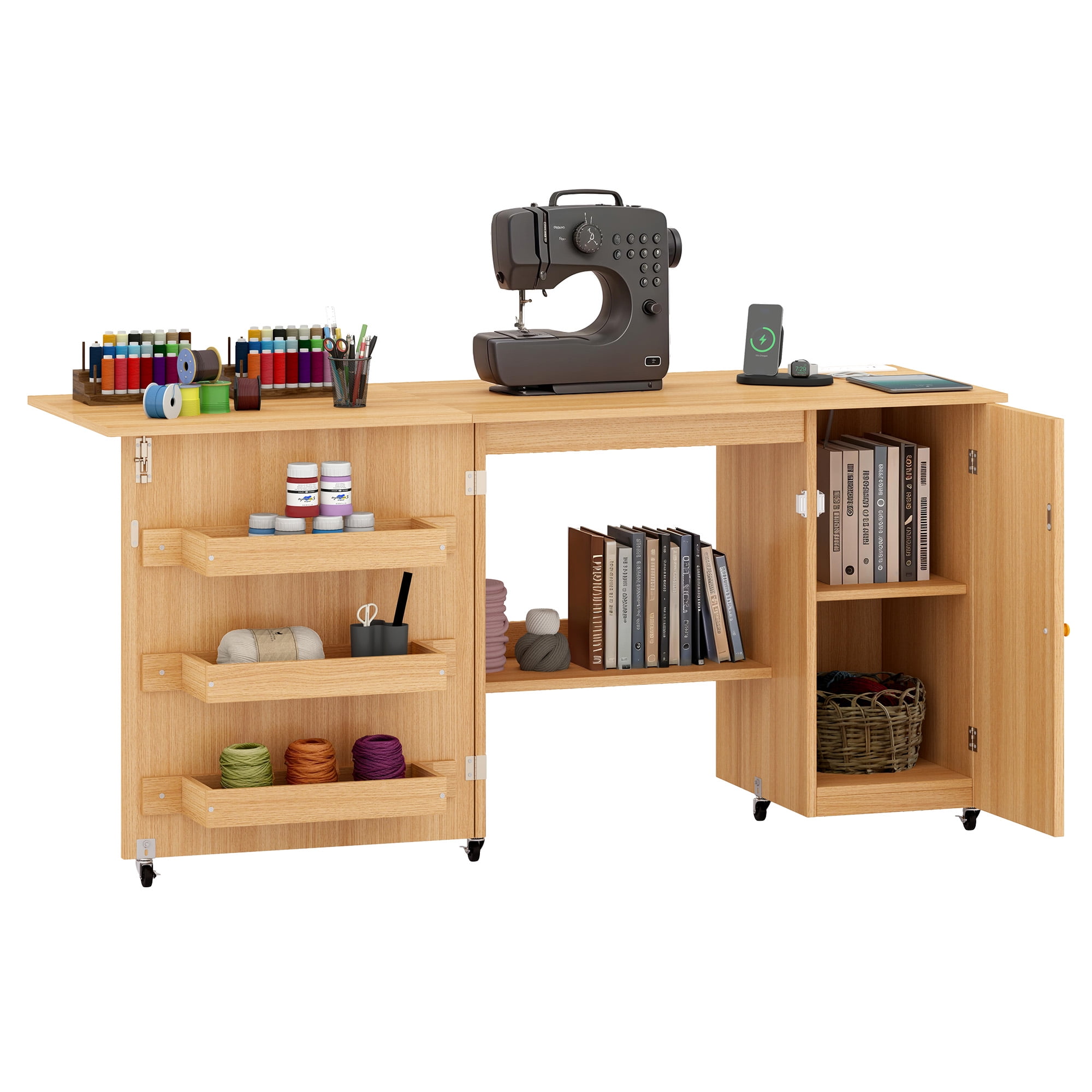 Uforic Folding Sewing Machine Table and Desk with Charging Station and ...