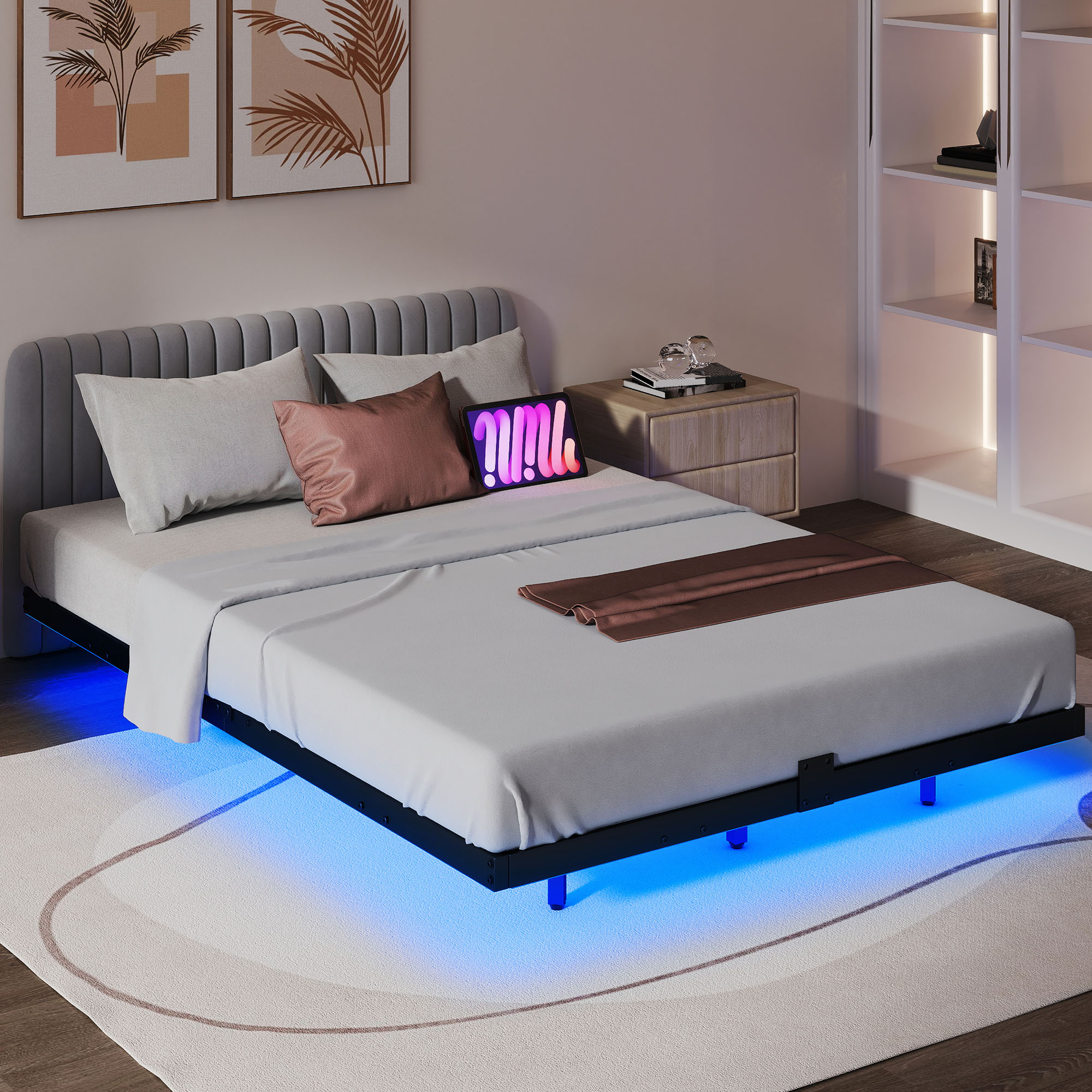 Uforic Full Size Floating Bed Frame with LED Lights and Charging ...