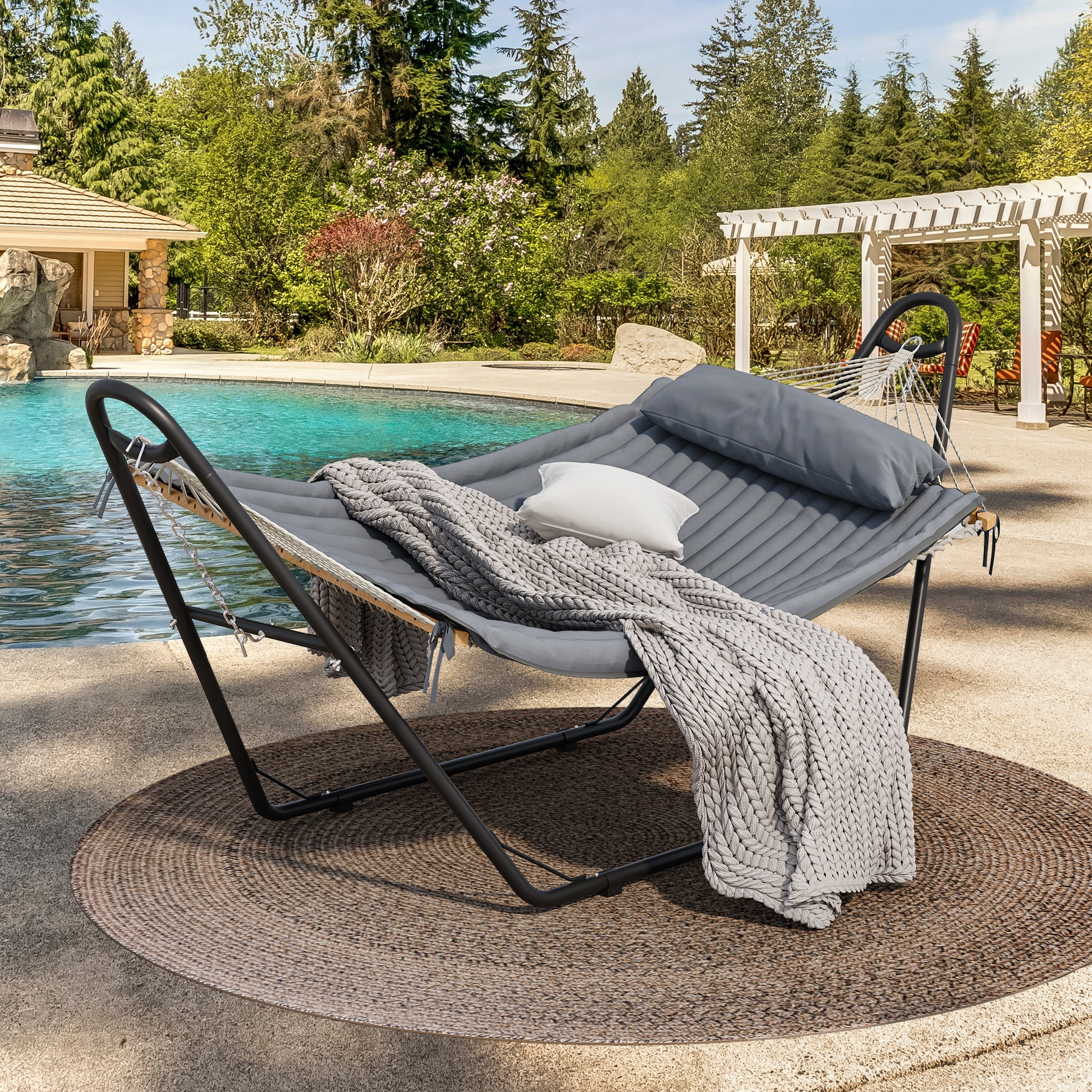 Uforic Gray Freestanding Hammock Set with Stand, Hammock with Polyester Pad, Robust Construction ...