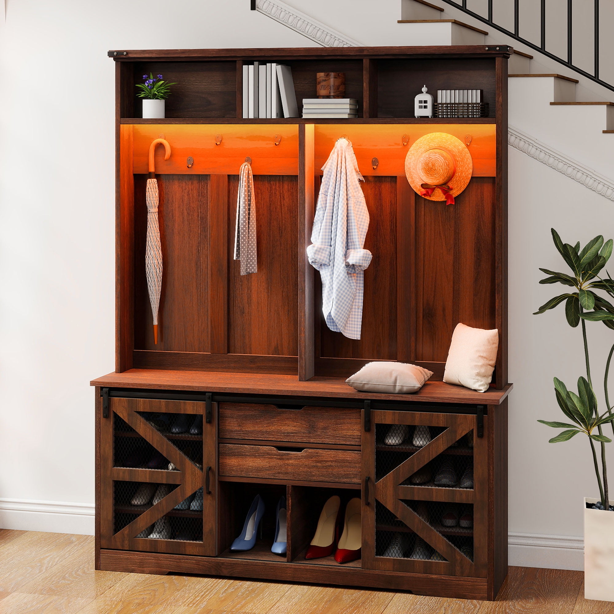Uforic Hall Tree with Coat Rack & Shoe Storage Bench, Farmhouse ...