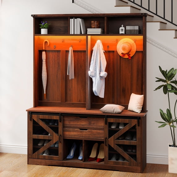 Uforic Hall Tree with Coat Rack & Shoe Storage Bench, Farmhouse ...