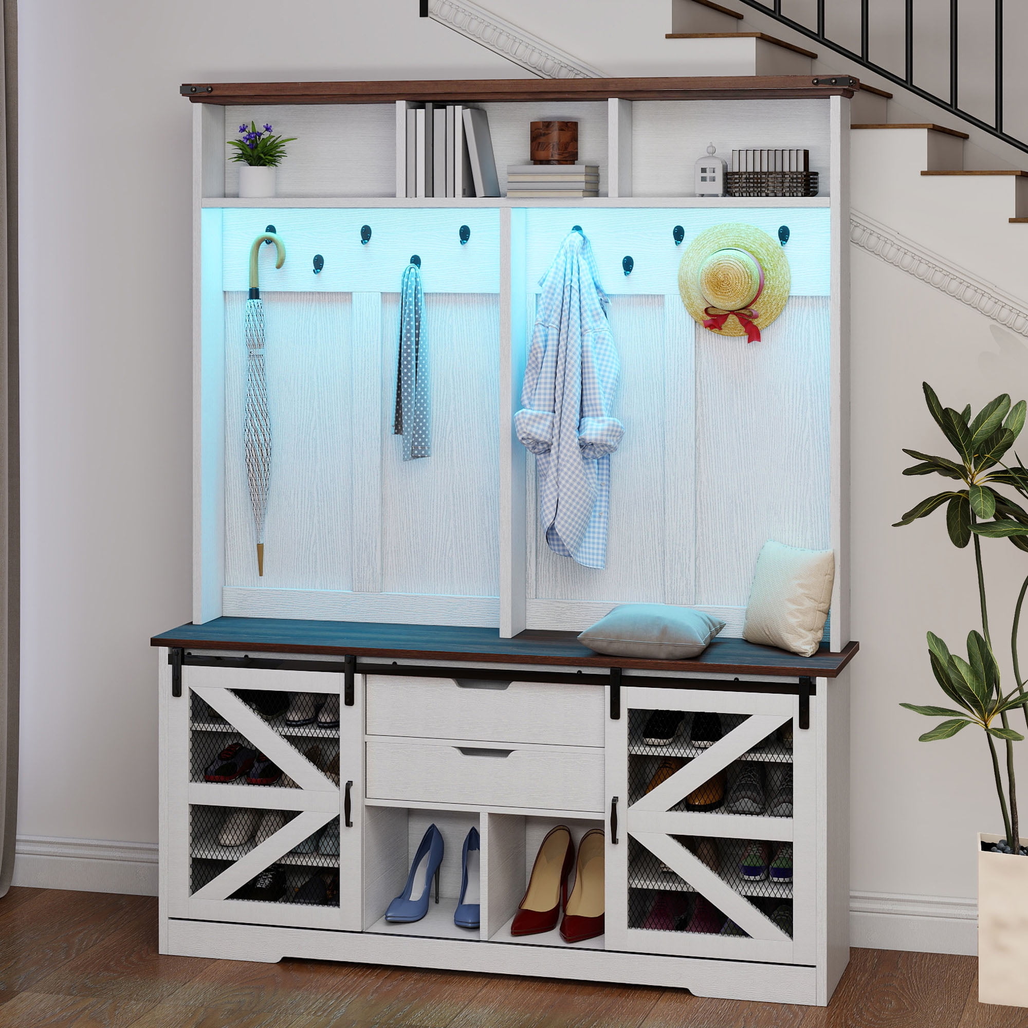 Uforic Hall Tree with Coat Rack & Shoe Storage Bench, Farmhouse ...
