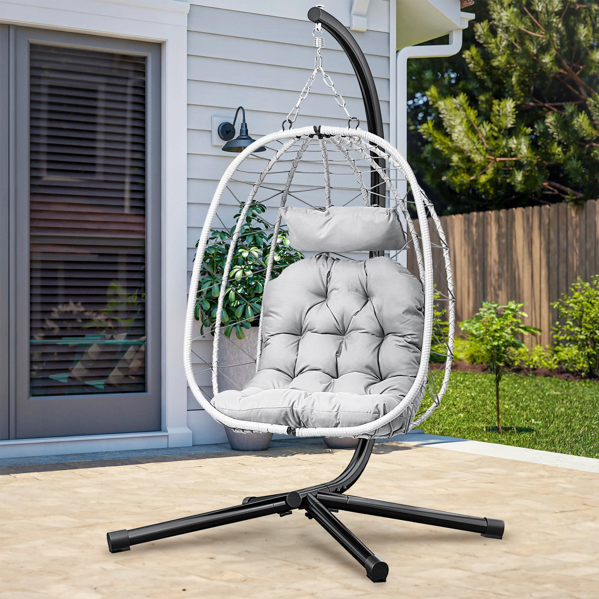 Uforic Hanging Egg Chair with Stand Swing Chair Wicker Indoor Outdoor ...