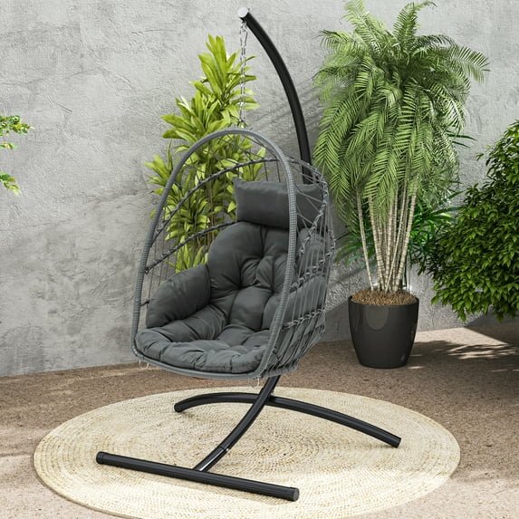 Uforic Hanging Egg Chair with Stand & Cushion, Swing Design, 330 Lbs ...
