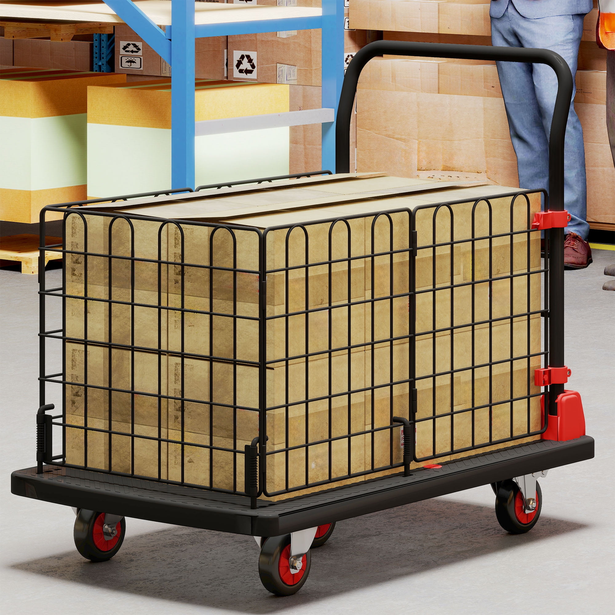Uforic Heavy-Duty Folding Loading Cart with Cage, 880 lbs Capacity ...