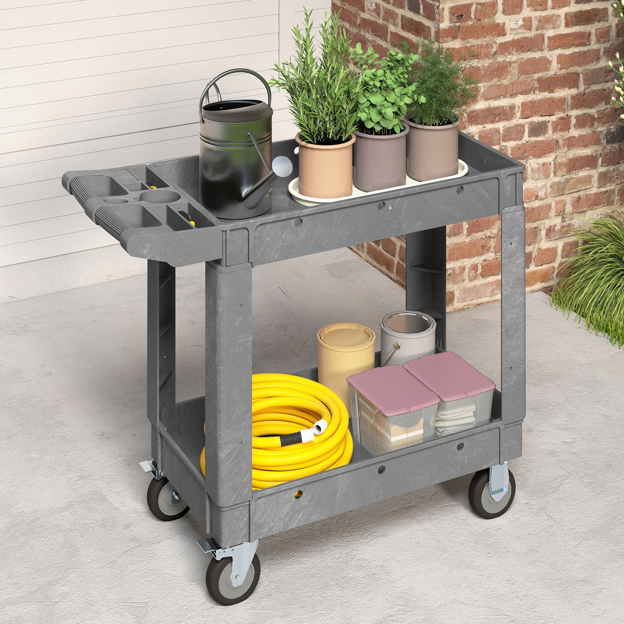 Uforic Heavy-Duty Plastic Utility Cart - 550lbs Capacity, 2-Tier ...