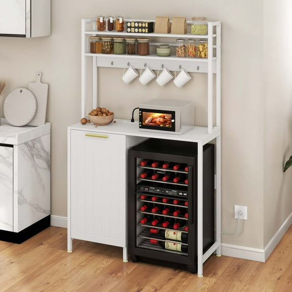 Uforic Kitchen Bakers Rack Mini Fridge Stand with Power Outlets & Trash ...
