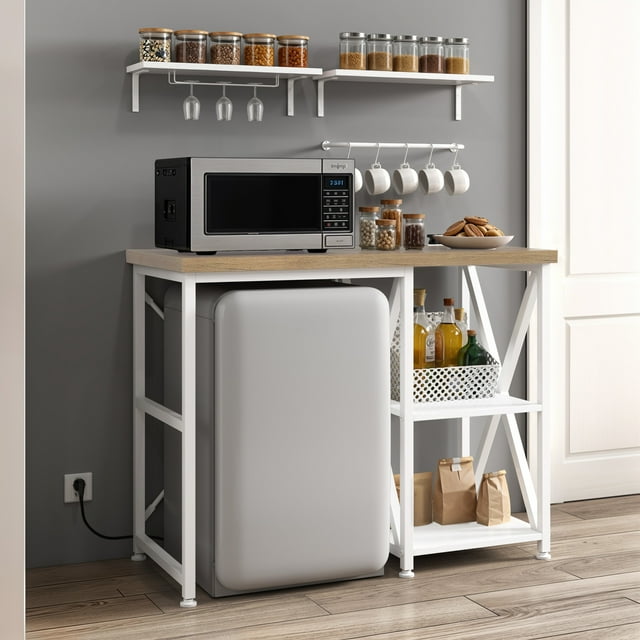 Uforic Kitchen Bakers Rack with Power Outlets & Wall Mount Storage ...