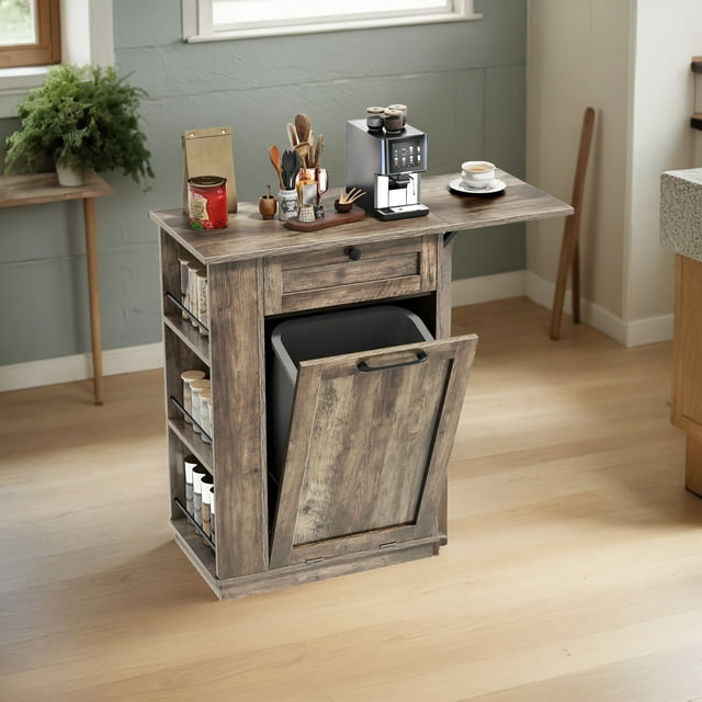 Uforic Kitchen Buffet Cabinet with Drawer & Drop Leaf, Tilt Out Trash ...