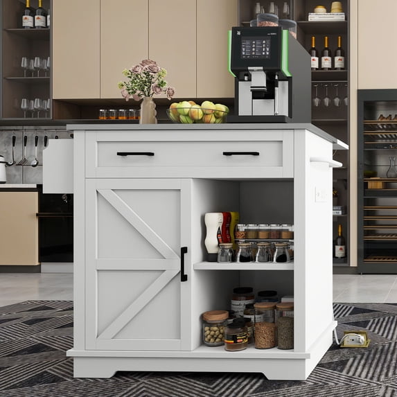 Uforic Kitchen Island Table with Drop Leaf & Storage, Kitchen Cart with ...