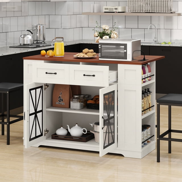 Uforic Kitchen Island Table with Seating & Drop Leaf, Kitchen Island ...