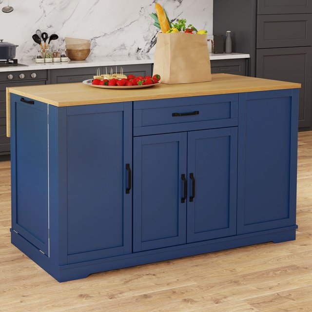 Uforic Kitchen Island with Drop Leaf & Power Outlets, Rolling Island ...