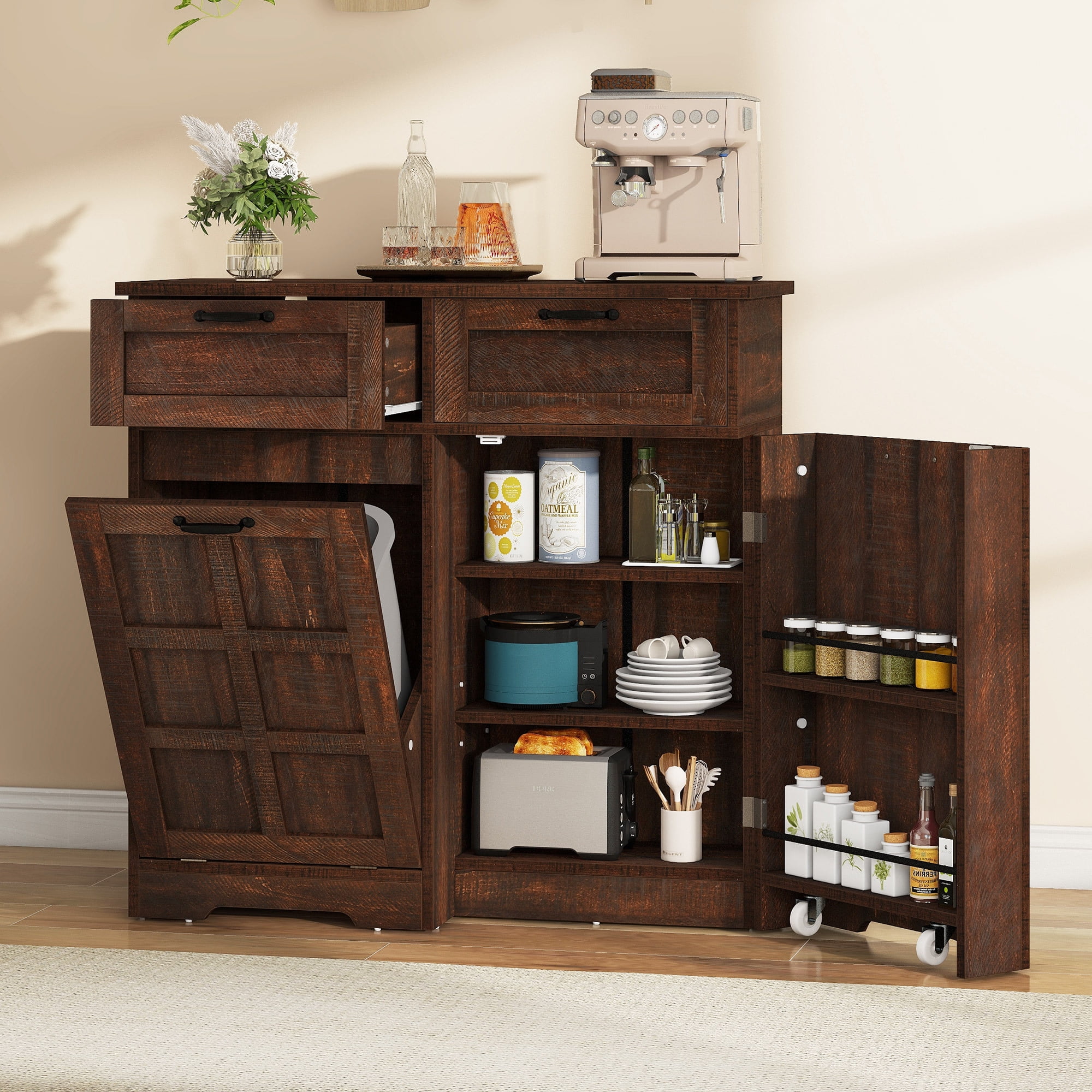 Uforic Kitchen Storage Buffet Cabinet for 10-gal Trash Bin, Tilt Out ...