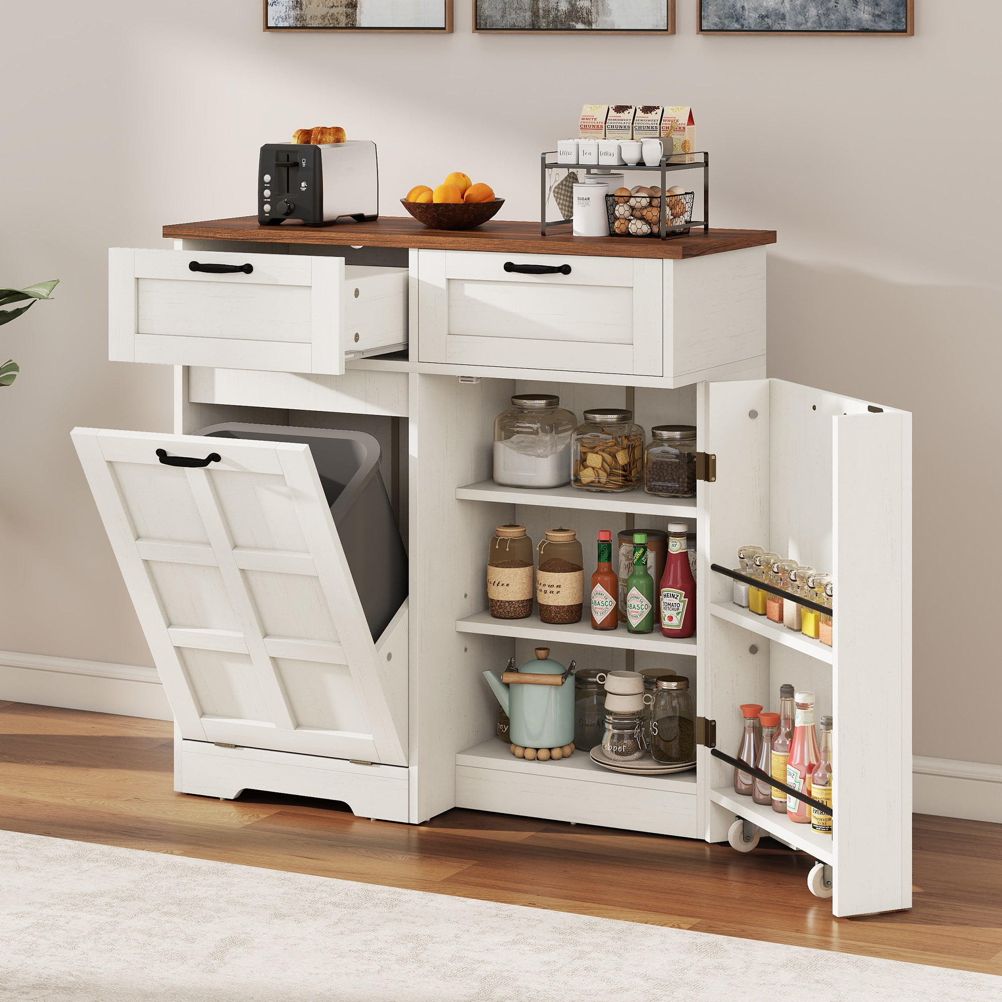 Uforic Kitchen Storage Buffet Cabinet for 10-gal Trash Bin, Tilt Out ...
