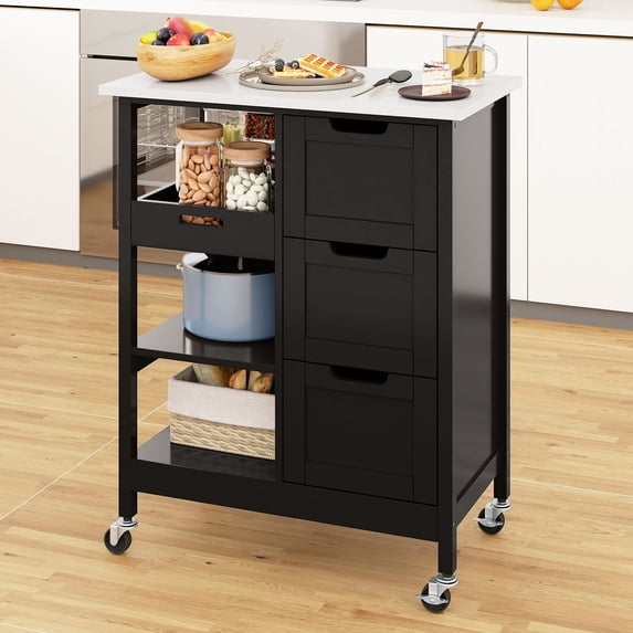 Uforic Kitchen Storage Cart with Drawers & Open Shelves, Rolling ...