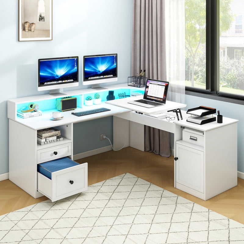 Uforic L Shaped Computer Desk with Power Outlet & LED Lights - Walmart.com
