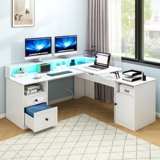 Uforic L Shaped Computer Desk with Power Outlet & LED Lights - Walmart.com