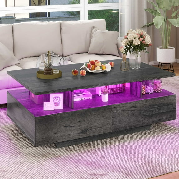 Grey Led Coffee Table with 2 Storage Drawers for Living Room, Living ...