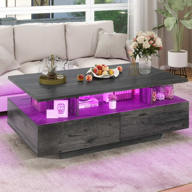 Uforic LED Coffee Table, Modern Center Tables with Storage for Living ...