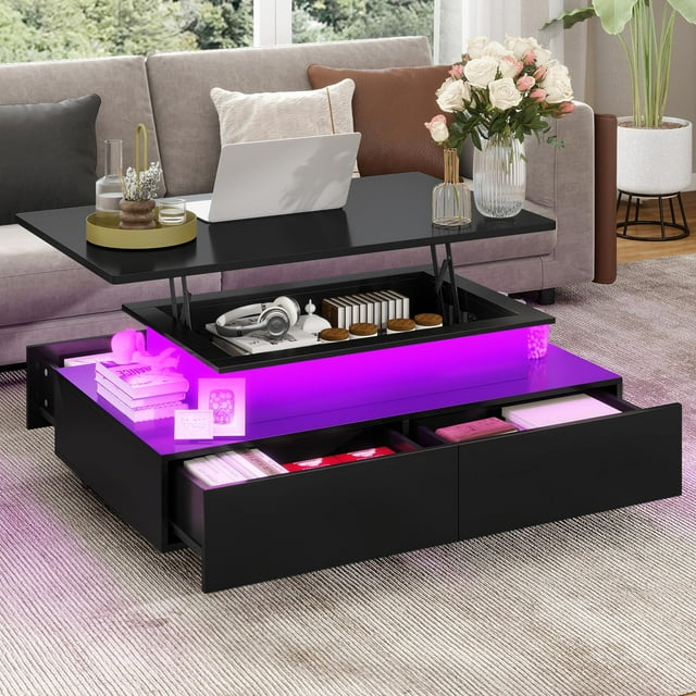 Uforic LED Lift Top Coffee Table, Modern Living Room Tables with 4 ...