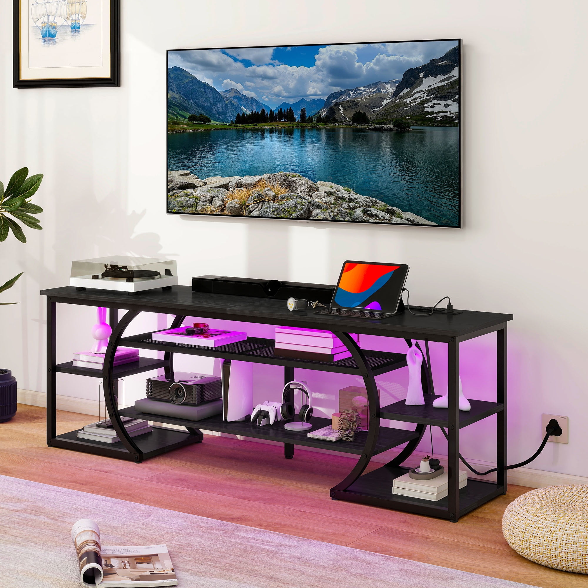 Uforic LED TV Stand for 70 Inch TV, Rustic Entertainment Center TV ...