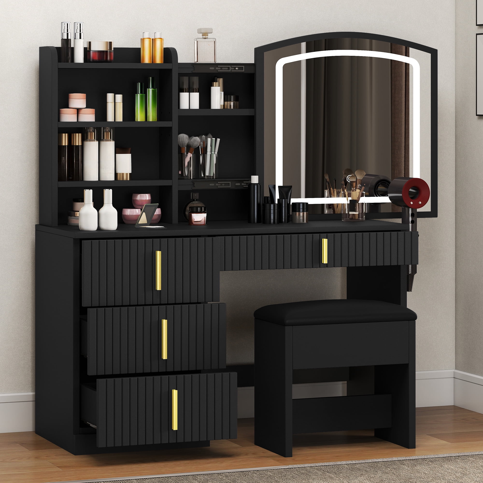 Uforic Large 55.5" Makeup Vanity with 3 Color Lights, Vanity Desk with ...
