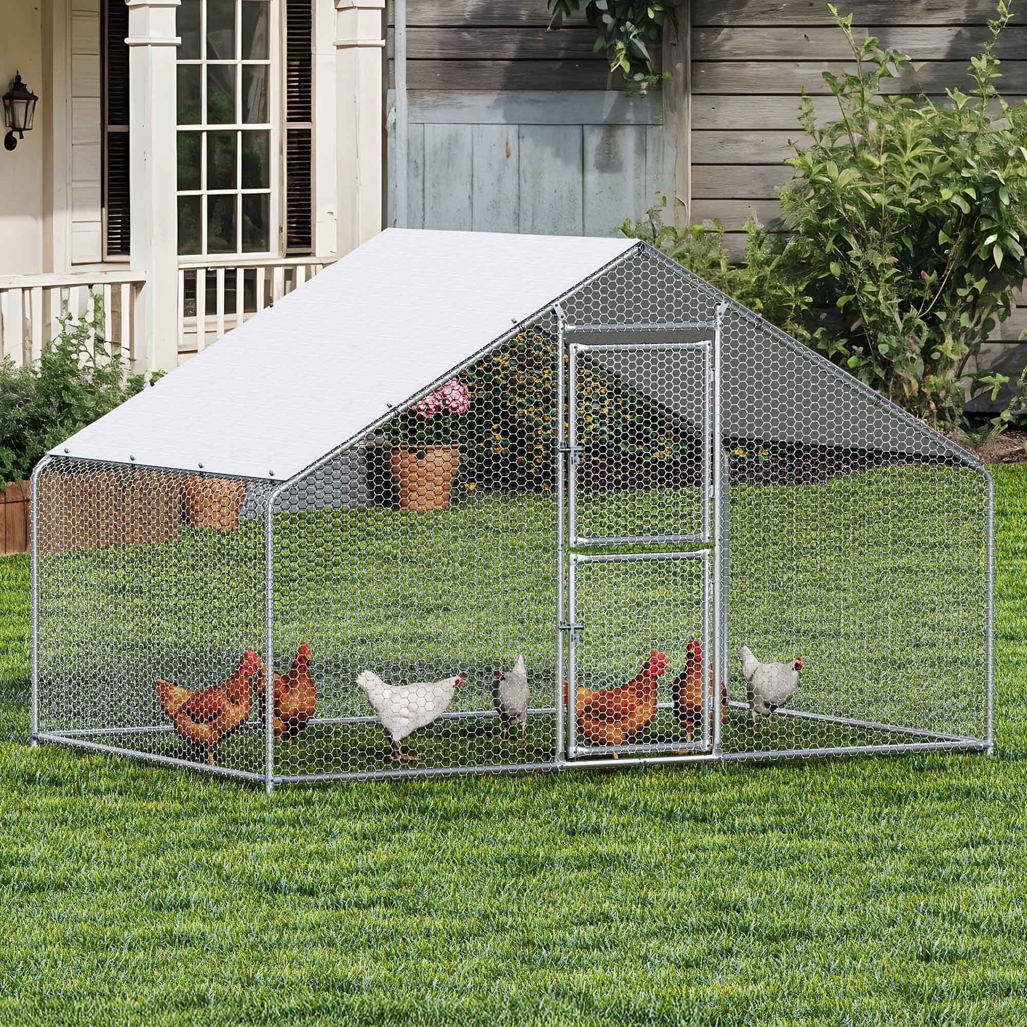 Uforic Large Chicken Coop Metal Chicken House/Pen for 10-15 Chickens ...