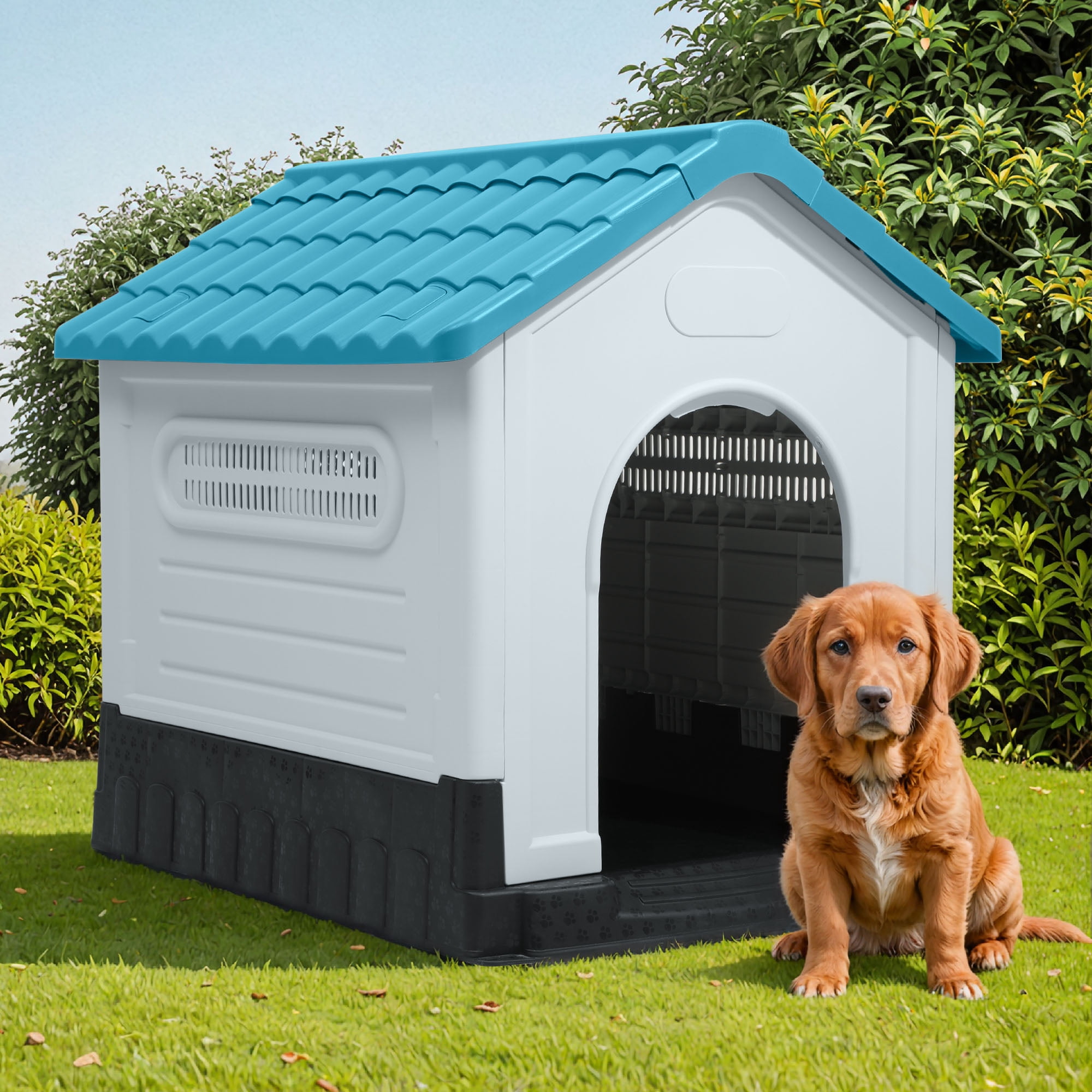 Uforic Large Foldable Plastic Dog House with Air Vents and Elevated ...