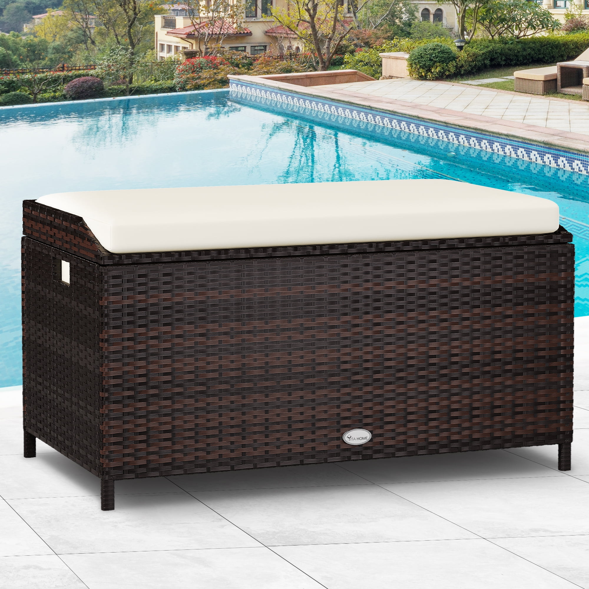 Uforic Large Outdoor Rattan Storage Bench, Spacious PE Wicker Patio ...