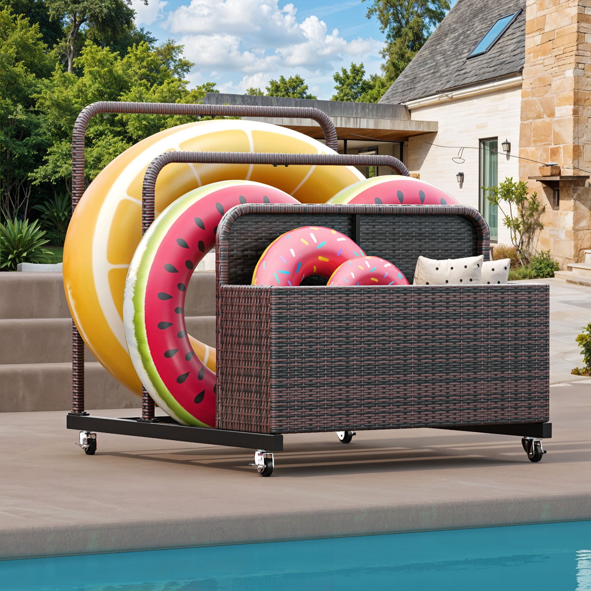 Uforic Large Outdoor Rattan Wicker Storage Cabinet, Rolling Organizer ...