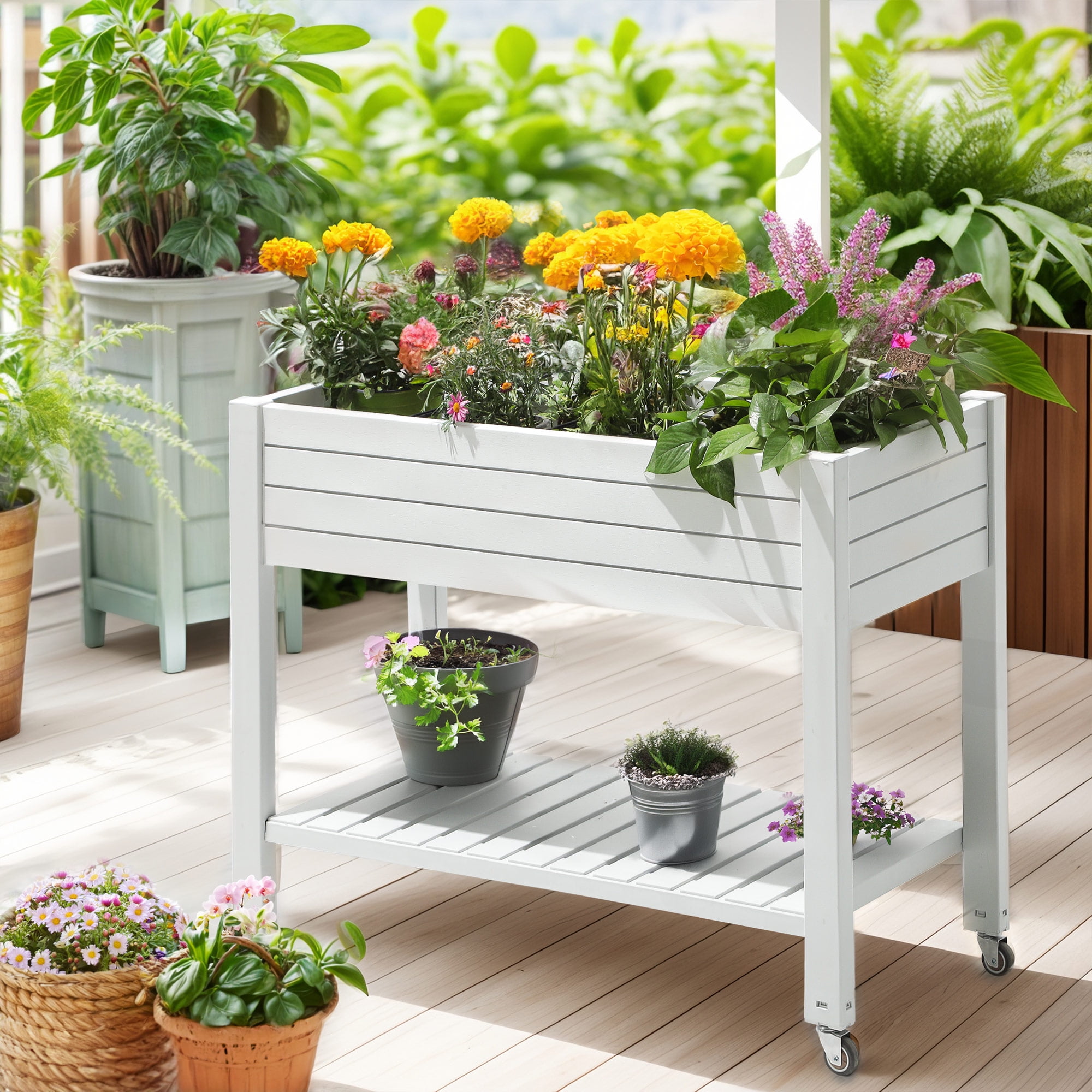 Uforic Large Resin Patio Planter Box,Outdoor Raised Garden Bed with ...