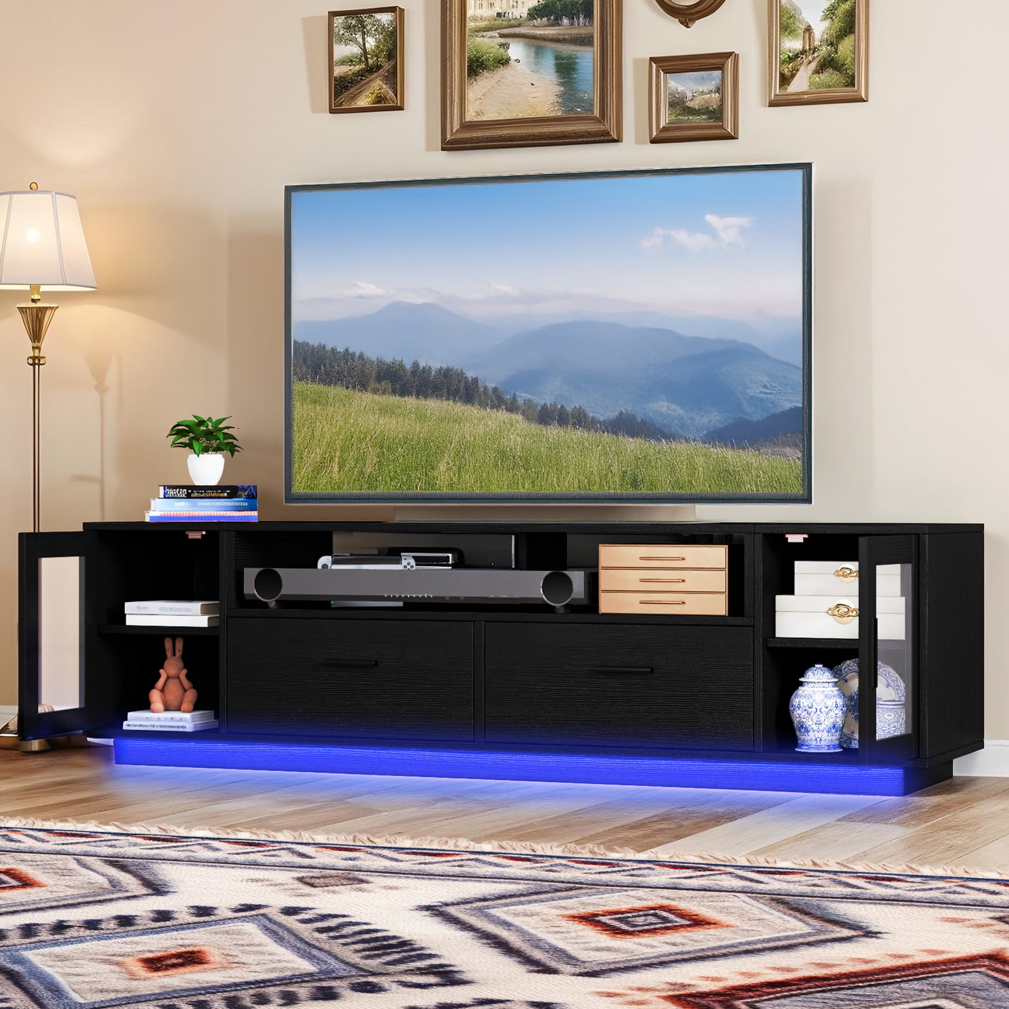Uforic Large TV Stand w/Power Outlets for 70 inch TV, LED Entertainment ...