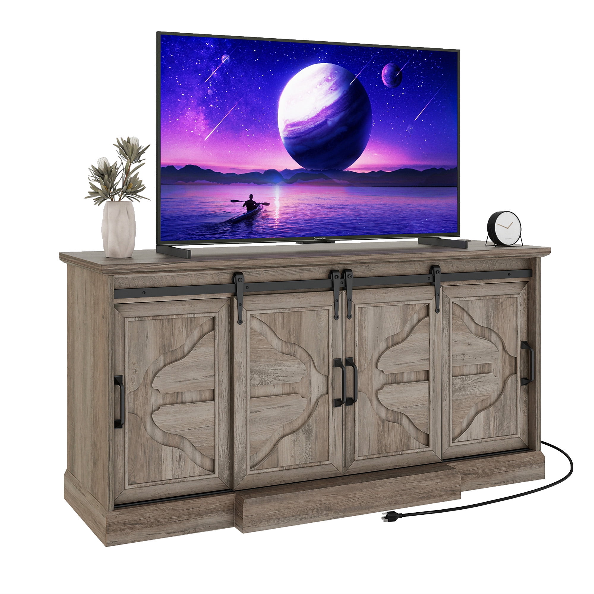 Uforic Large TV Stand with Power Outlets for TVs up to 70 Inch ...