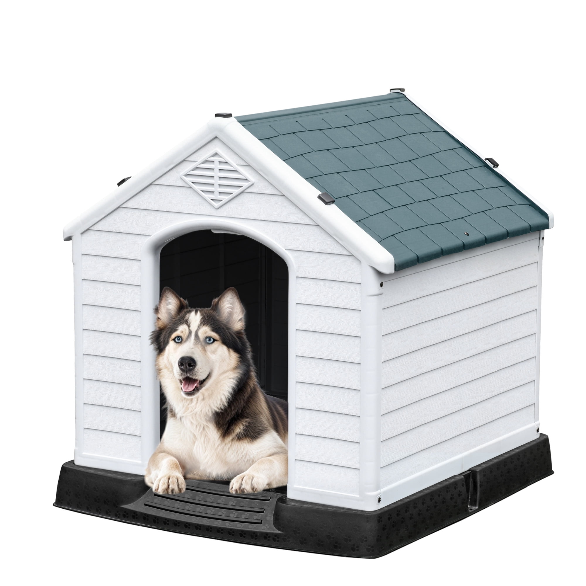 Uforic Large Waterproof Plastic Dog House with Air Vents and Elevated ...
