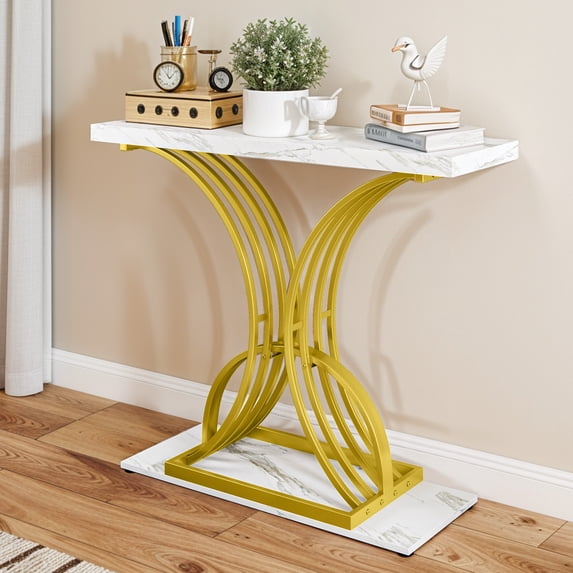 Uforic Luxury Console Entryway Table with Metal Base, Sofa Side Table ...