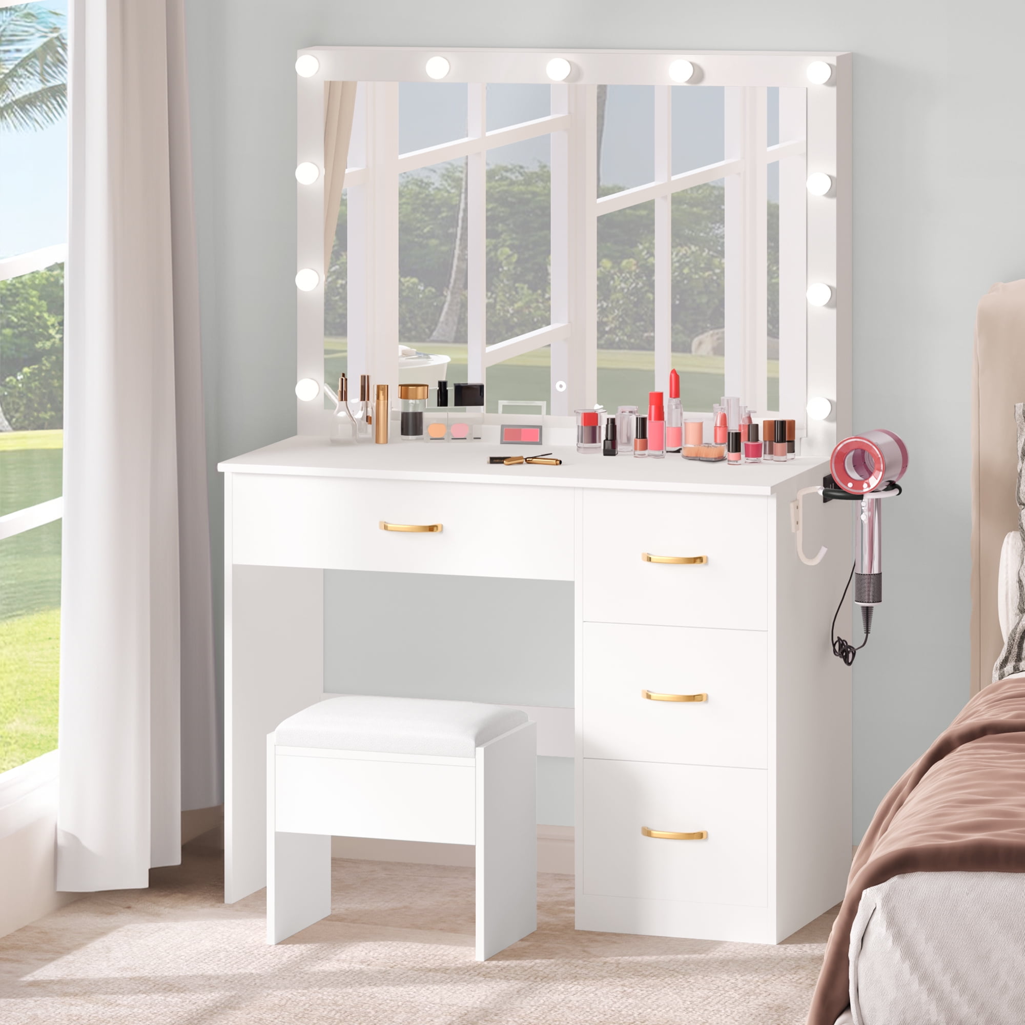 Uforic Makeup Vanity Ensemble,Generously Sized Illuminated Mirror ...