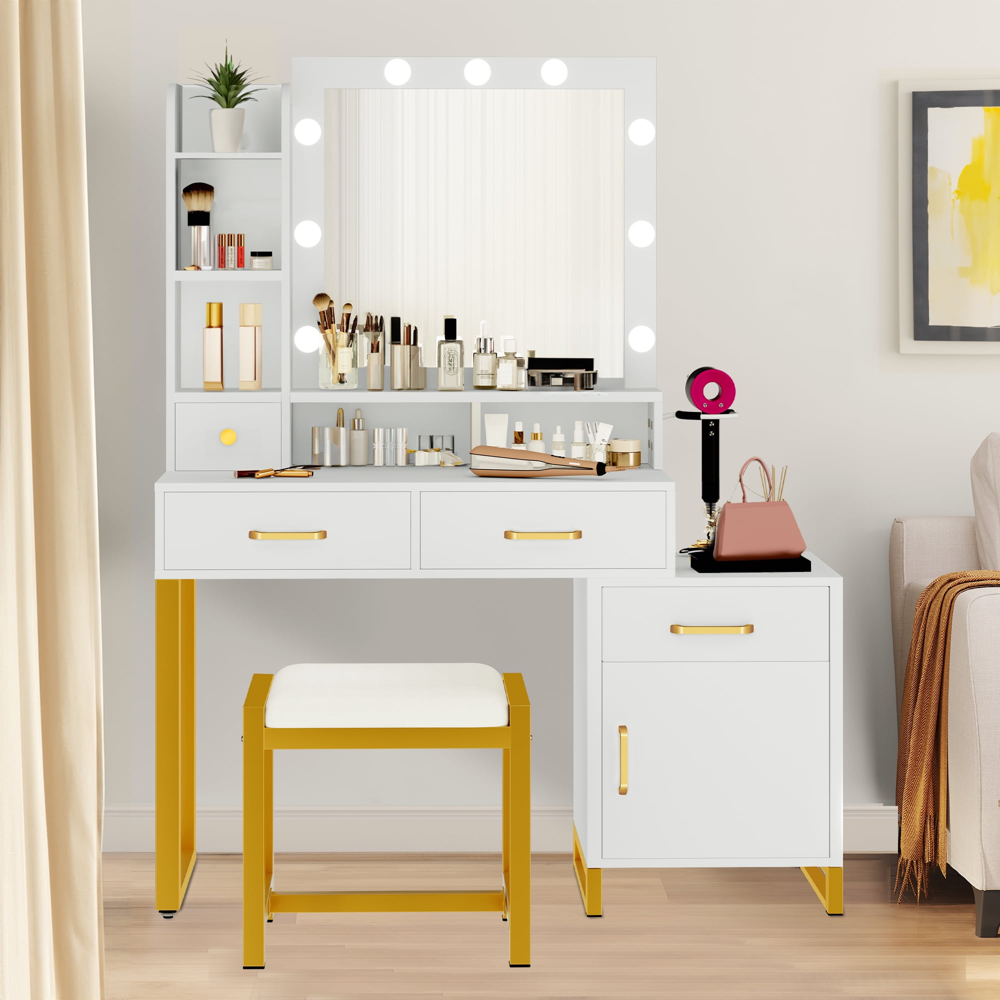 Uforic Makeup Vanity with Lights, Adjustable Lighting Mirror and ...