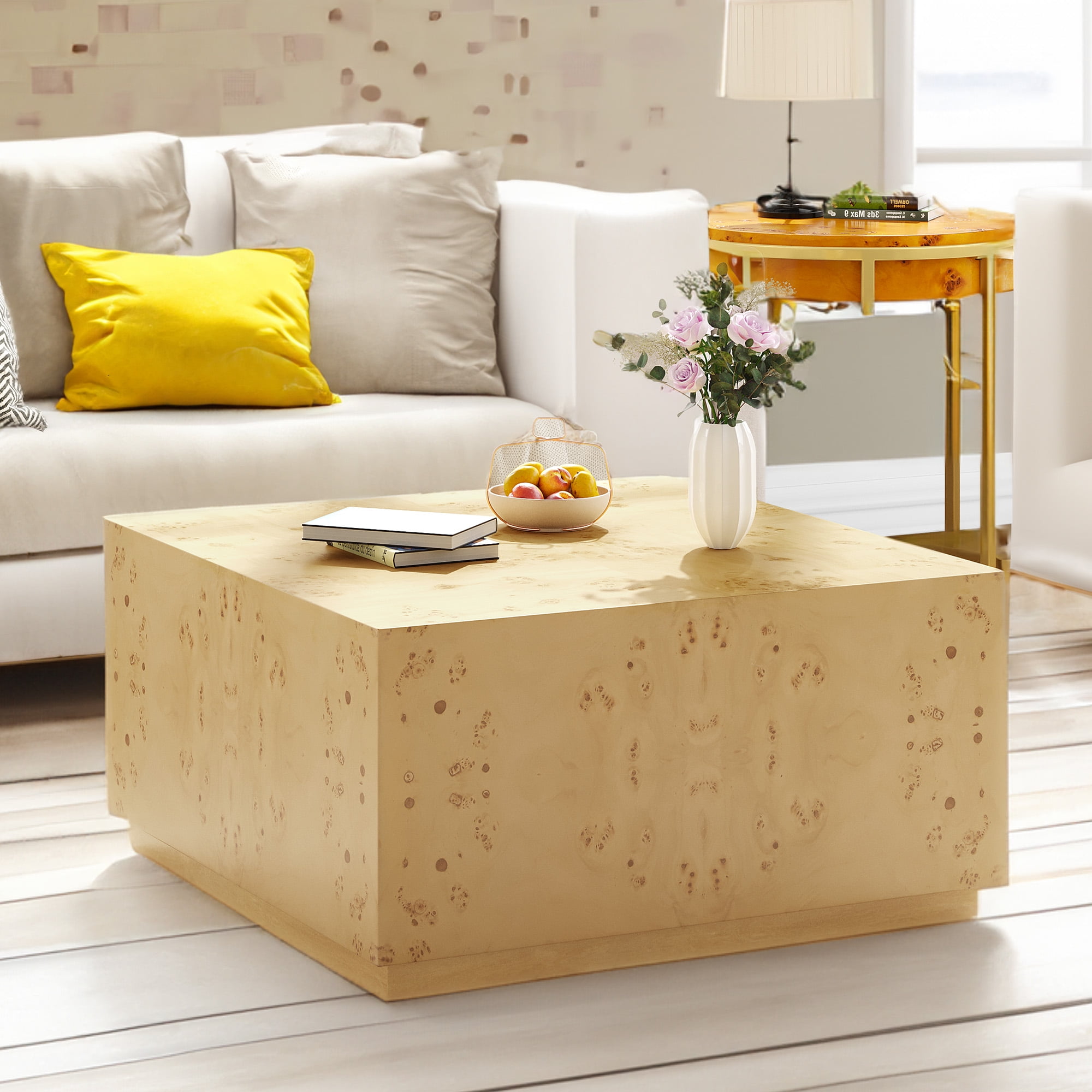 Uforic Minster Square Coffee Table, Exquisite Burl Wood Craftsmanship, Unique Grain Patterns ...