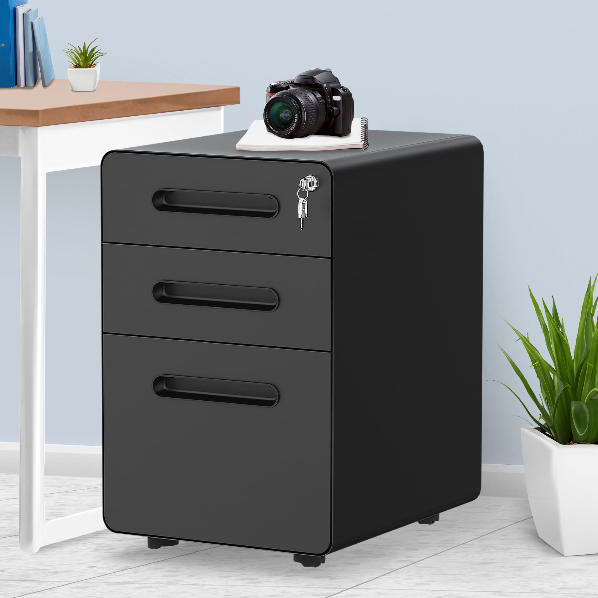 Uforic Mobile File Cabinet with Lock, 3 Drawers, Rolling Design ...