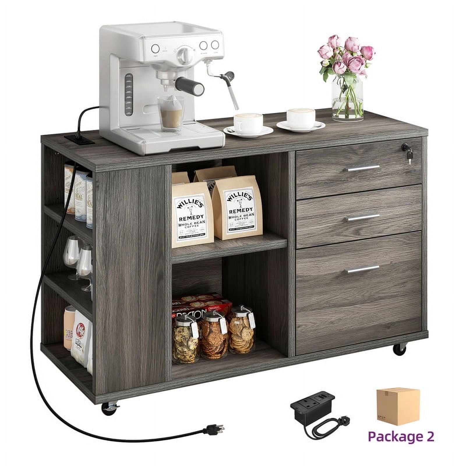 Uforic Mobile File Cabinet with Charging Station, Wood Lateral Filing ...