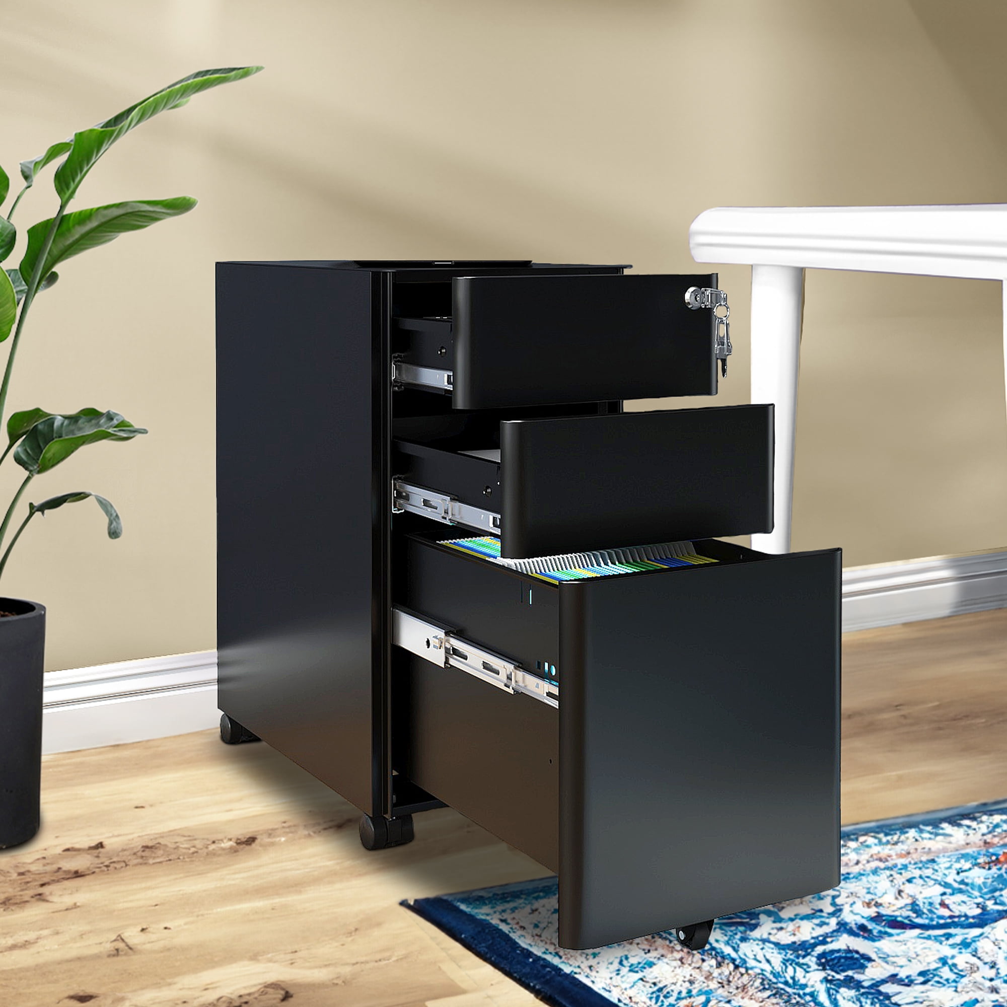 Uforic Mobile Slim File Cabinet with Lock, 3 Drawers, Portable Metal ...