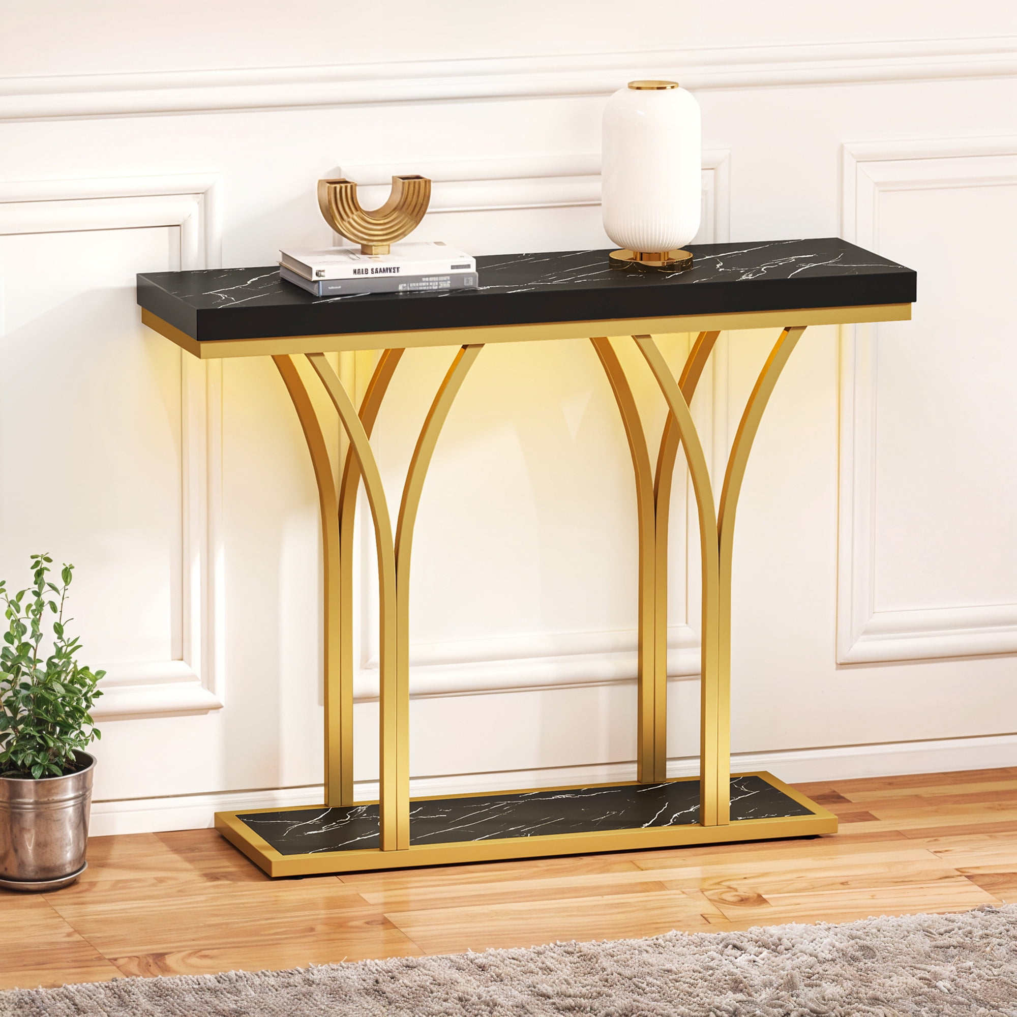 Uforic Modern Console Table with LED Lights, Faux Marble Entryway Side ...