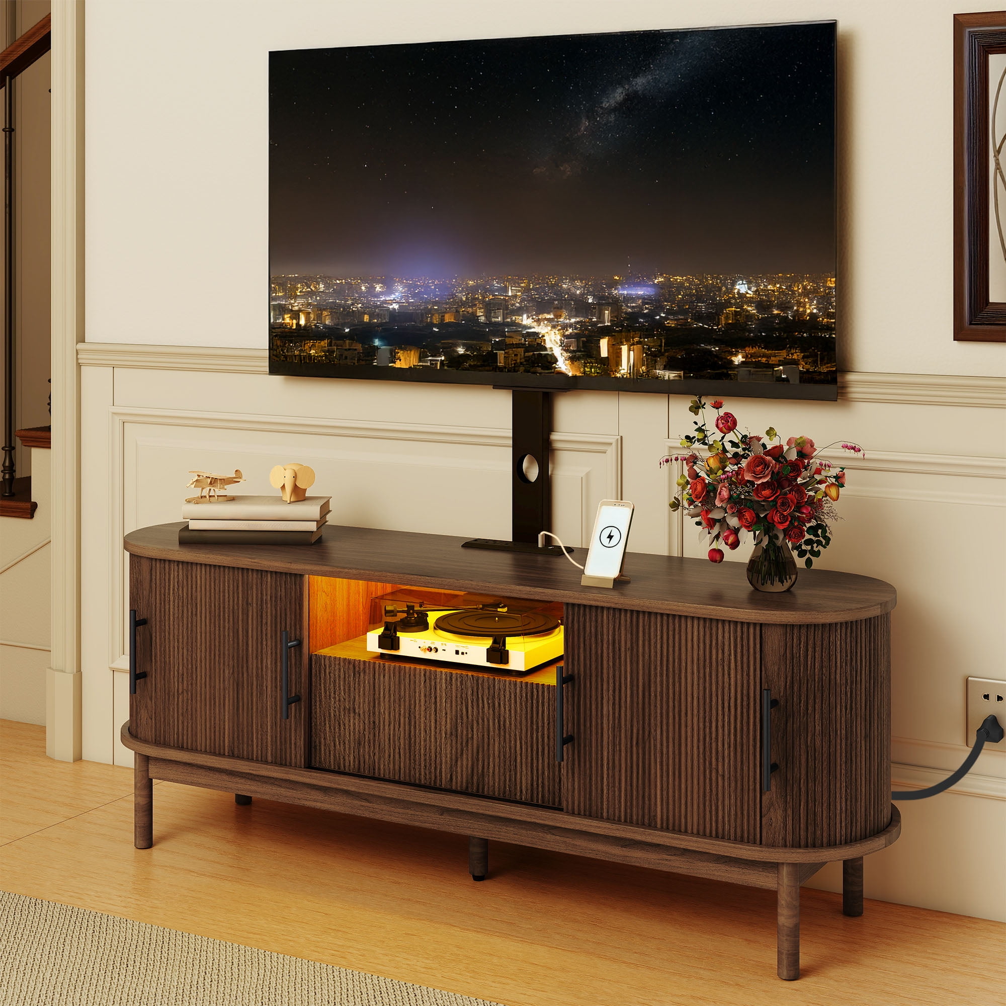 Uforic Modern TV Stand for 32-70 inch,Entertainment Center with LED ...